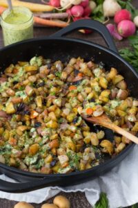 Spring Root Vegetable Hash with Creamy Herb Sauce - Eating by Elaine