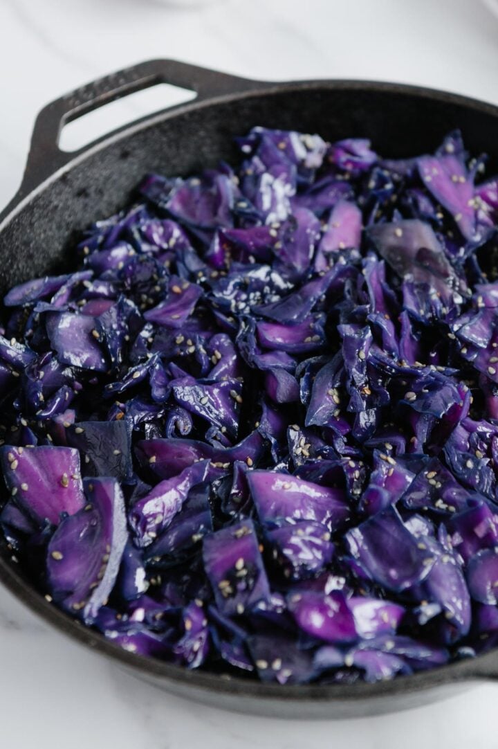 Easy Sesame Garlic Sautéed Purple Cabbage - Eating by Elaine