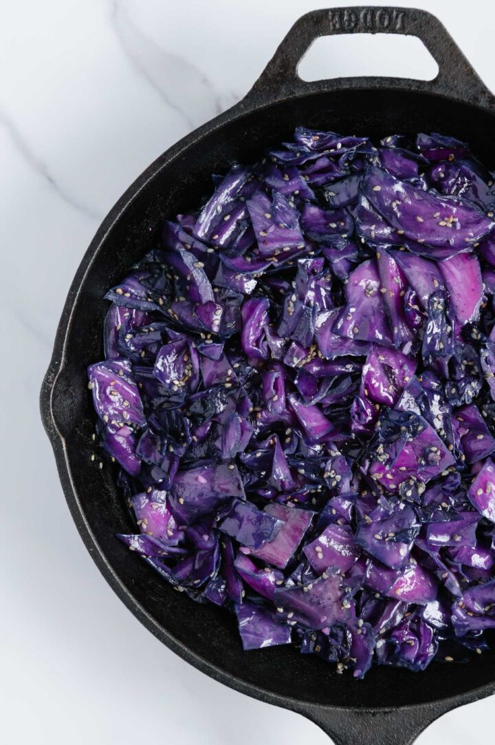 Easy Sesame Garlic Sautéed Purple Cabbage - Eating by Elaine