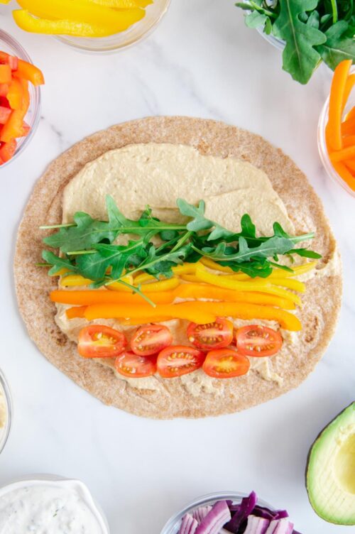 Best Vegan Raw Rainbow Veggie Hummus Wraps with Dipping Sauce - Eating ...
