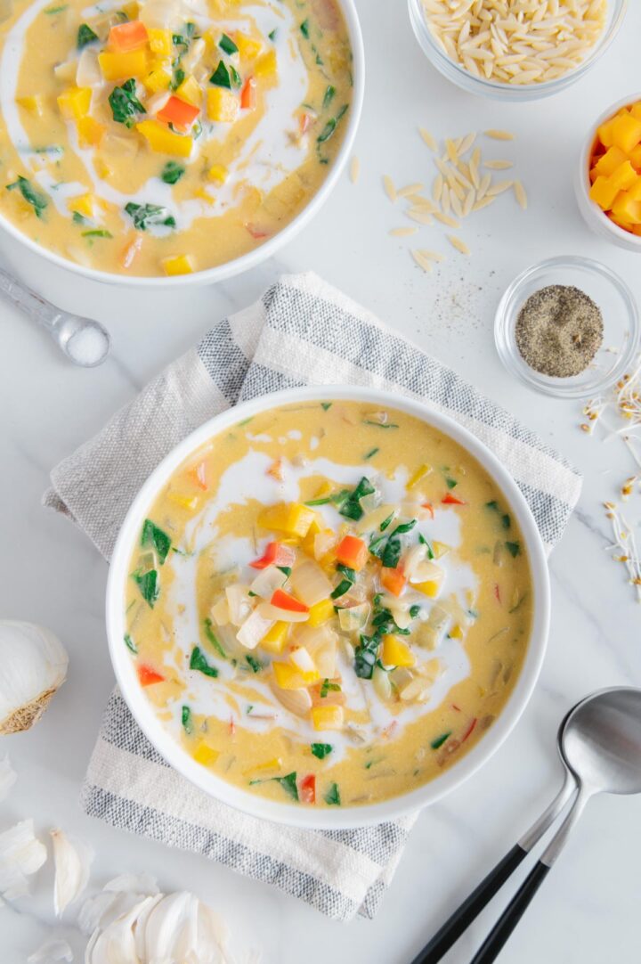 Butternut Squash Coconut Orzo Soup (Vegan + Gluten-Free) - Eating by Elaine