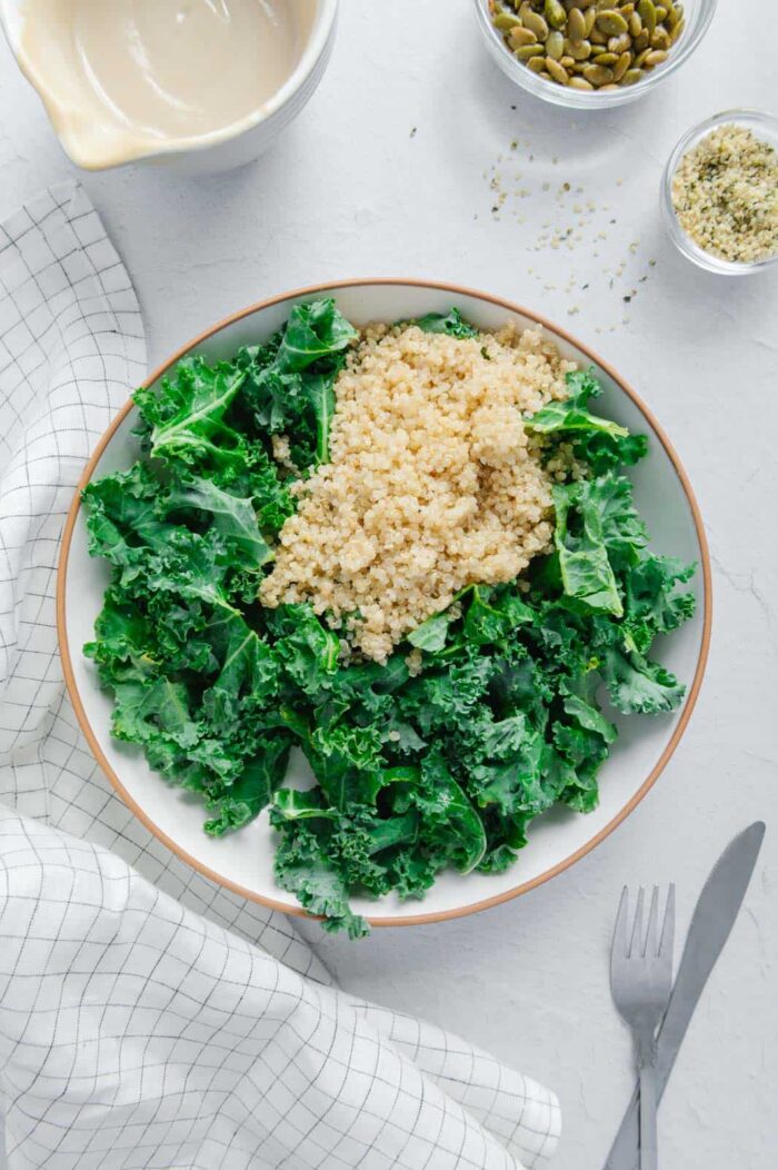 Vegan Protein Kale Salad (nut-free + gluten-free) - Eating by Elaine