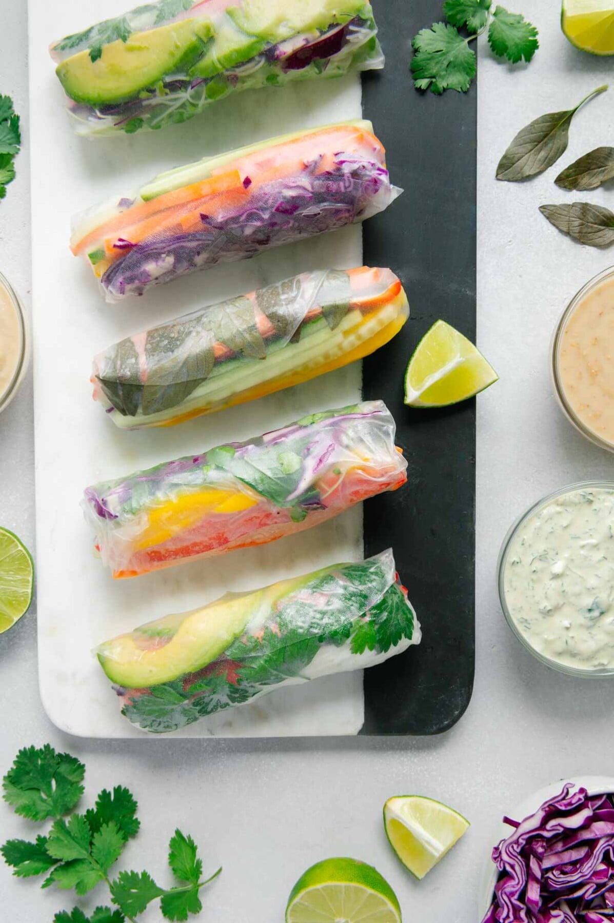 Vegan Summer Rolls with Tahini-Based Dipping Sauce - Eating by Elaine