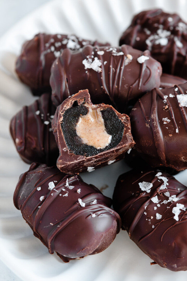 Chocolate Covered Dates Stuffed with Almond Butter - Eating by Elaine